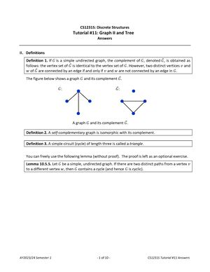 Tut10ans Post Tut 10 Ans CS1231S Discrete Structures Counting And Probability II And Graphs