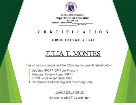 Certification From Ict Coordinator Sample Pdf