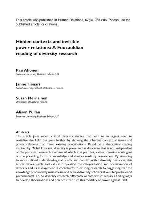 pdf hidden contexts and invisible power relations a foucauldian