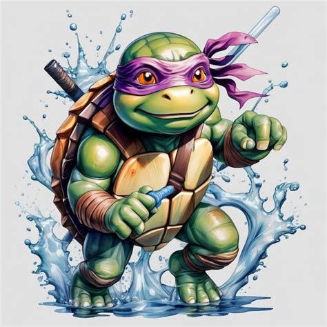 A Drawing Of A Turtle With A Purple Ribbon On Its Neck And A Purple