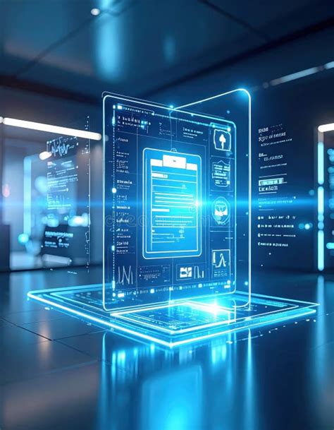 Futuristic Digital Interface With Holographic Smartphone Technology And Data Analysis Stock