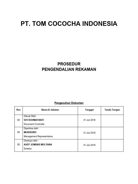 Ipn Hse Pr 013 Prosedur Pengendalian Rekaman Pdf