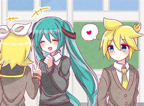 Hatsune Miku Kagamine Rin And Kagamine Len Vocaloid Drawn By