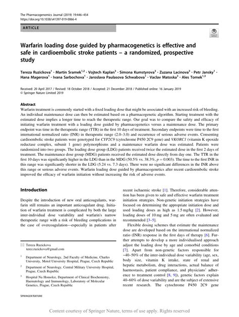 Warfarin Loading Dose Guided By Pharmacogenetics Is Effective And Safe