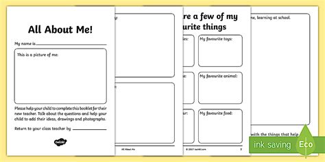 All About Me Eyfs To Year 1 Transition Booklet For New Class