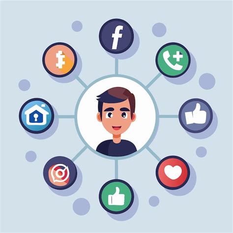 Un Hombre Está Rodeado De Iconos Como La Aplicación Y Facebook Vector