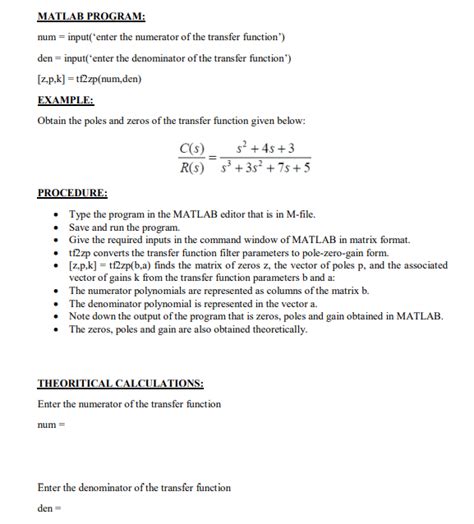 Solved MATLAB PROGRAM Num Input Enter The Numerator Of The Chegg Com