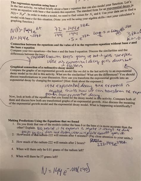 Solved The Regression Equation Using Base E In The Last