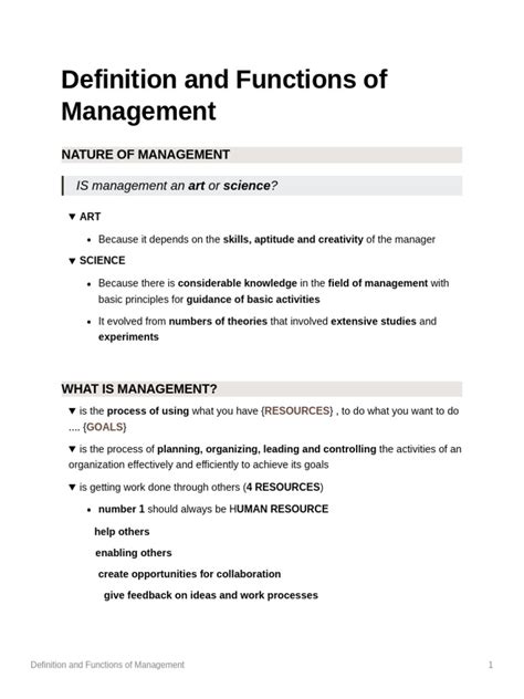 Lesson 1 Definition - and - Functions - of - Management | PDF | Goal | Science