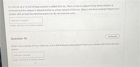 Solved Question Part To ML Of A MHCl Aq Chegg