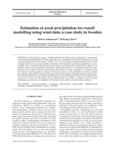 Pdf Estimation Of Areal Precipitation For Runoff Modelling Using Wind