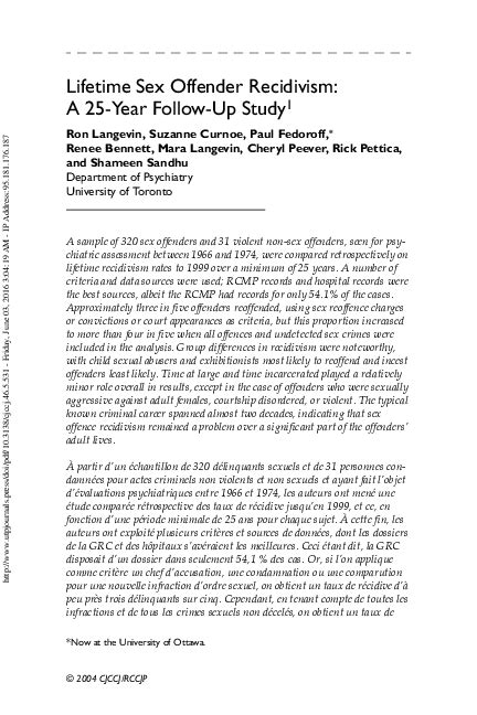 Pdf Lifetime Sex Offender Recidivism A 25 Year Follow Up Study