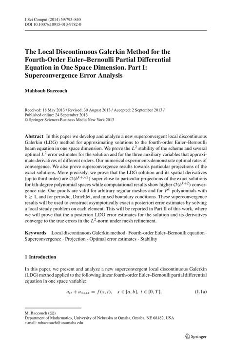 Pdf The Local Discontinuous Galerkin Method For The Fourth Order Eulerbernoulli Partial