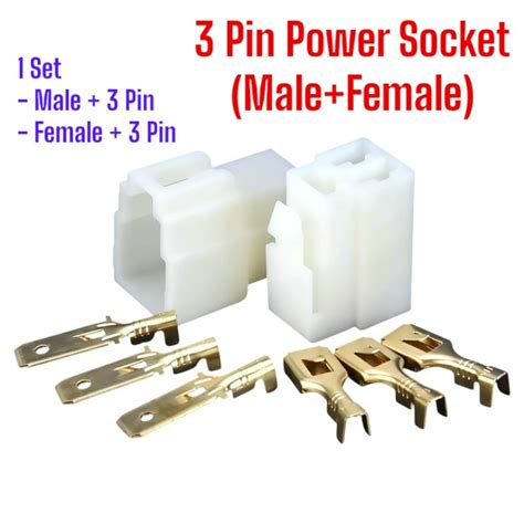3 Pin Power Supply Socket Male Female 1 Set Copper 6 3mm Terminal