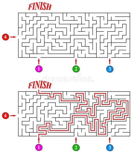 Labyrinth With Four Entrances Find The Right Way And Reach The Exit Of