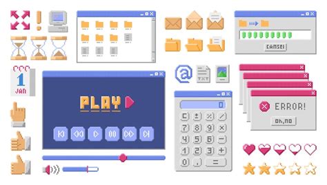 Old Computer Interface Elements Set Retro Pc Windows With Buttons