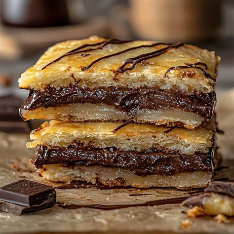 Rich Chocolate Dessert Layers With Flaky Pastry And Drizzle Stock