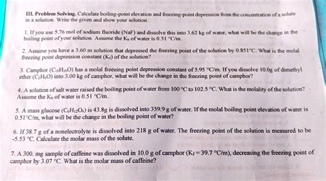 solved problem solving calculate boiling point elevation and freezing