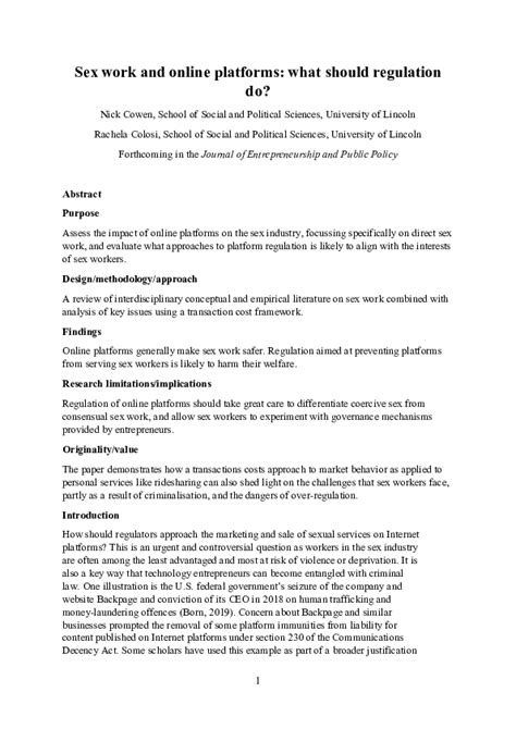 Pdf Sex Work And Online Platforms What Should Regulation Do