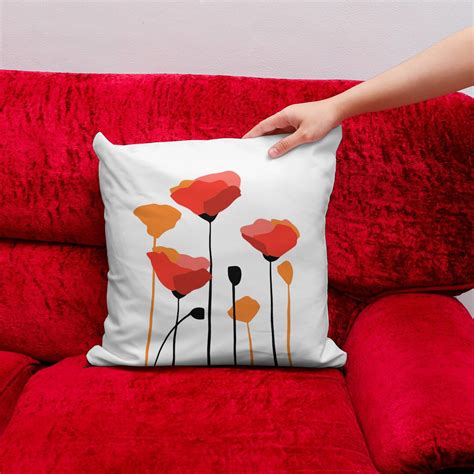 Flowery Design For Pillow Cover On A Red Sofa Mediamodifier