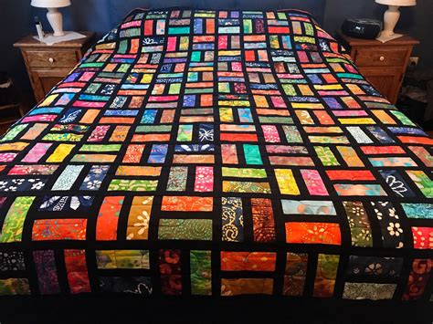 Handmade Queen Size Quilt In Bold Multi Color Batiks 86 X 98