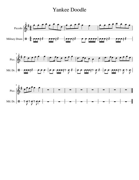Yankee Doodle By Hannah Sheet Music For Flute Piccolo Snare Drum
