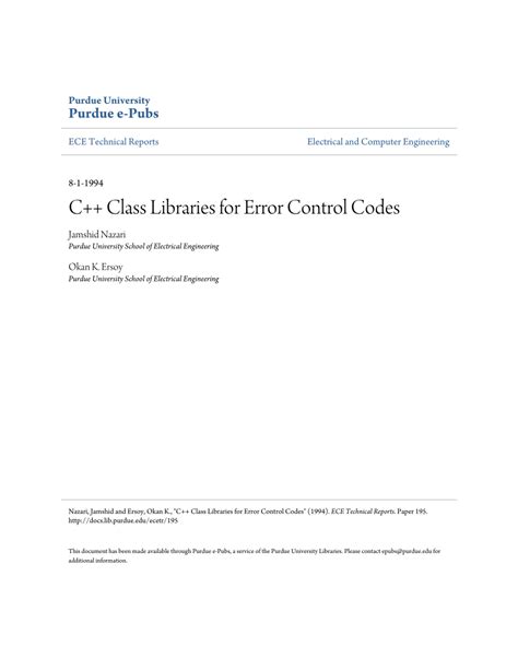 Pdf C Class Libraries For Error Control Codes