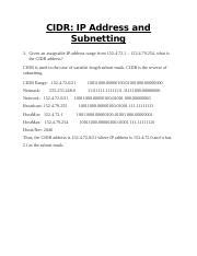 CIDR IP Address And Subnetting Practice Docx CIDR IP Address And Subnetting Given An