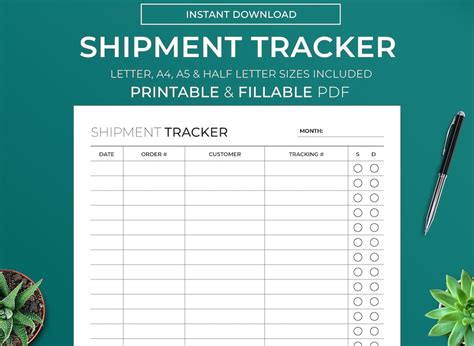 Shipment Tracker ⦁ Fillable And Printable ⦁ Shipment Planner ⦁ Shipment