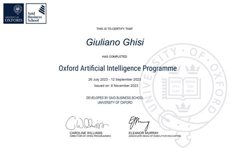 Completed Oxford Artificial Intelligence Programme Giuliano G Posted