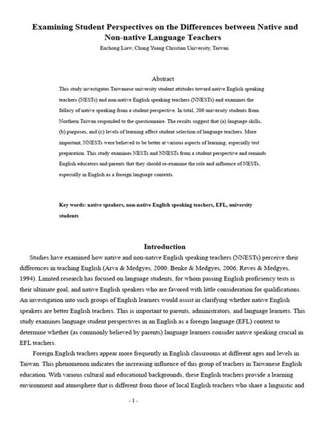 Examining Student Perspectives On The Differences Between Native And Non Native Language Examining Student Perspectives On The Differences Between Native And Non Native Language