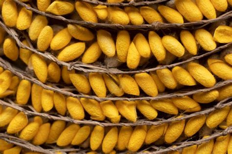 Premium Photo The Yellow Cocoon Pattern Is A Raw Material For Weaving