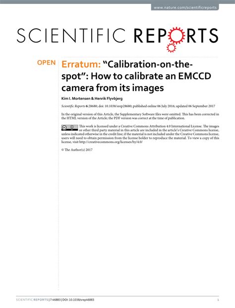 Pdf Erratum Calibration On The Spot How To Calibrate An Emccd Camera From Its Images