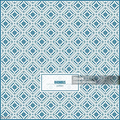 Unique Blue Rhombus Pattern With Tiny Flower Ornaments Stock
