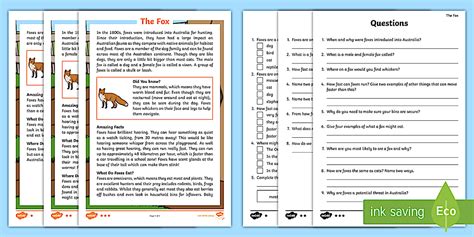 Qld Fox Differentiated Reading Comprehension Activity Qld Fox Differentiated Reading Comprehension Activity