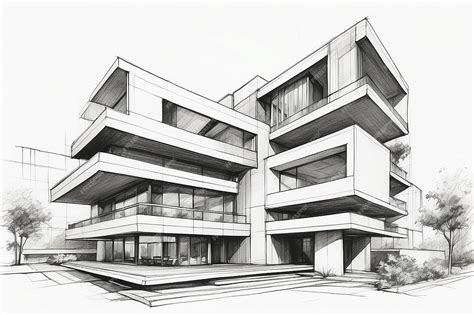 Premium Photo Hand Drawn Architectural Sketch Of A Modern Abstract Architecture