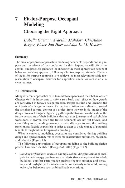 Pdf Fit For Purpose Occupant Modeling