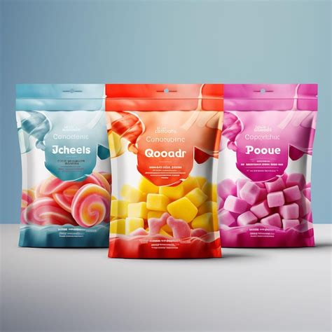 Premium Ai Image Three Bags Of Different Types Of Candy Are Lined Up