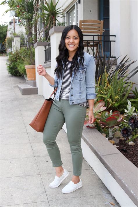 Three Olive Green Pants Outfits Dressed Up And Down For Work And Casual