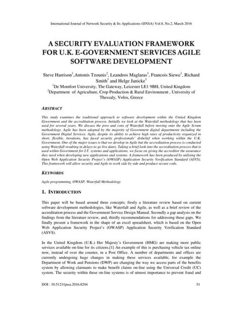 A Security Evaluation Framework For U K E Government Services Agile Software Development Pdf