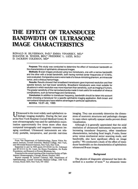 Pdf The Effect Of Transducer Bandwidth On Ultrasonic Image Characteristics