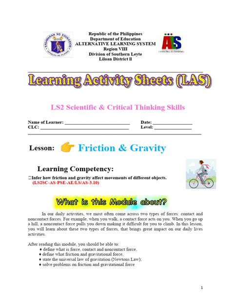 Week3 Ls2 Las Friction And Gravity Edited Pdf Force Friction