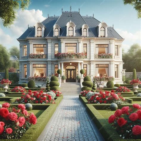 Beautiful Elegant Mansion With Front Garden Front View Mansion With