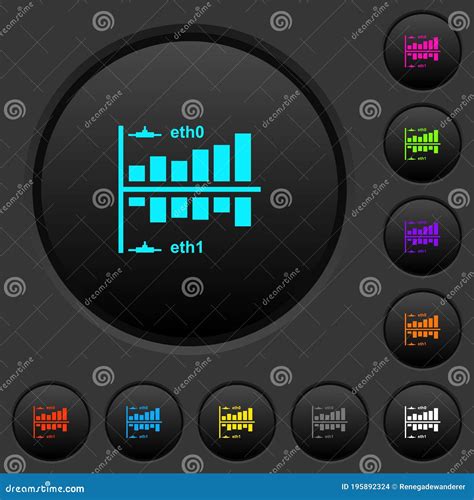 network statistics dark push buttons with color icons stock vector