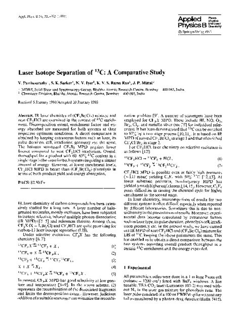 Pdf Laser Isotope Separation Of 13c A Comparative Study