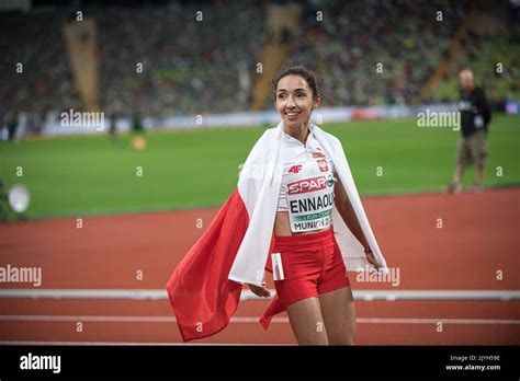 Sofia Ennaoui With Her Countrys Flag At The European Athletics