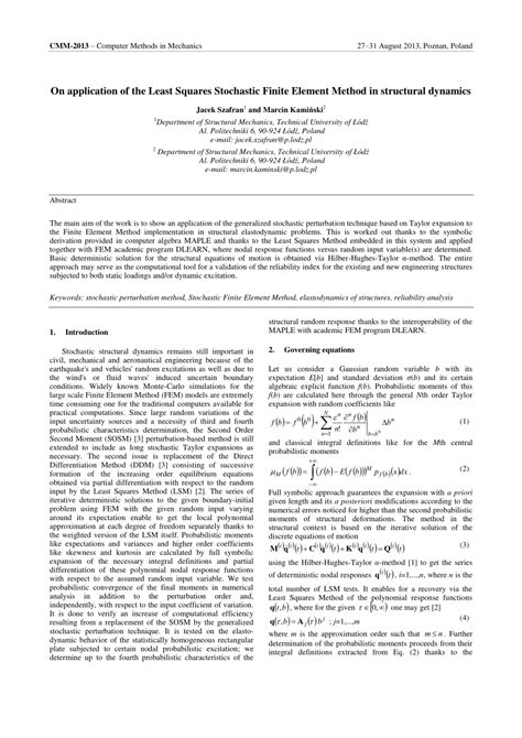 PDF On Application Of The Least Squares Stochastic Finite Element Method In Structural Dynamics