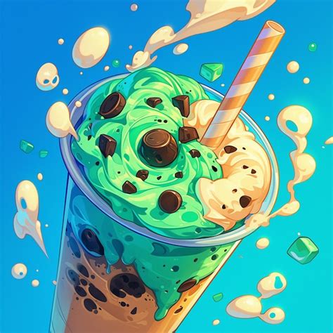 Premium Vector Frosty Mint Chocolate Chip Milkshake Cartoon Art