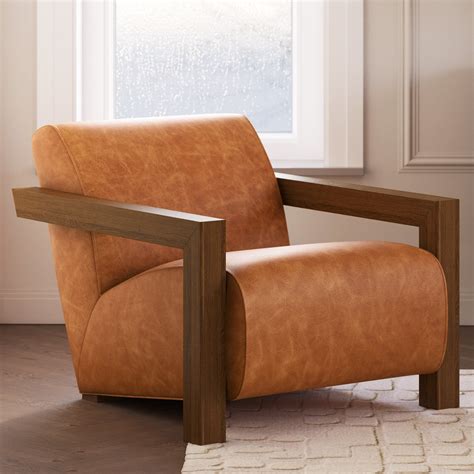 Poly And Bark 29 5 Wide Genuine Leather Full Grain Leather Lounge Chair