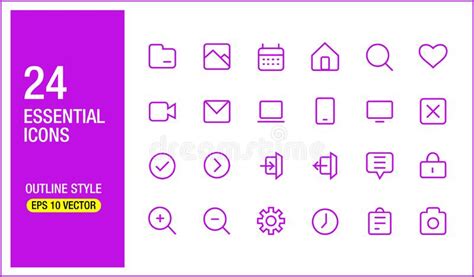 Setting Icon Set Using Basic Rounded Square Flat Design Stock Vector